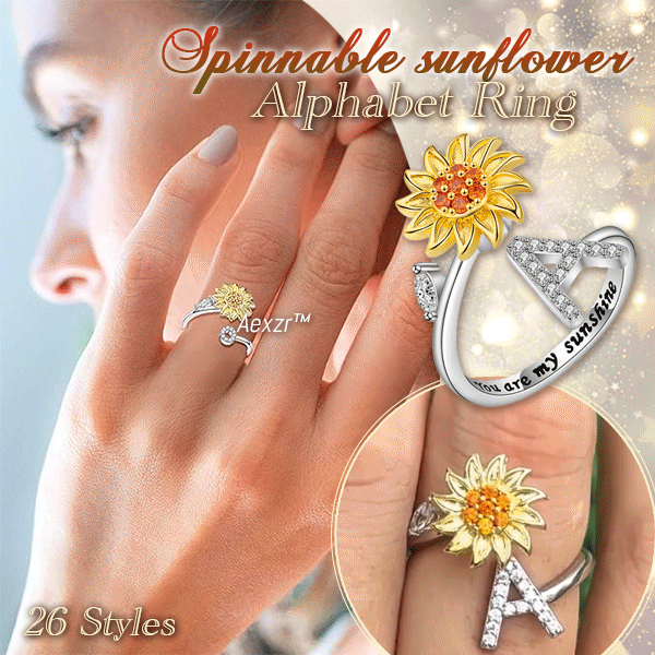 Aexzr™ Spinnable Alphabet Sunflower Ring – Usflox